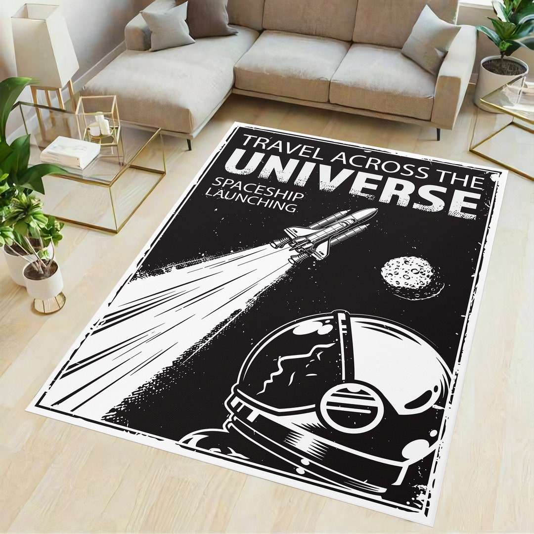 Universe Rug, Black and White Rug, Astronaut Theme Rug, Astronomy Rug ...
