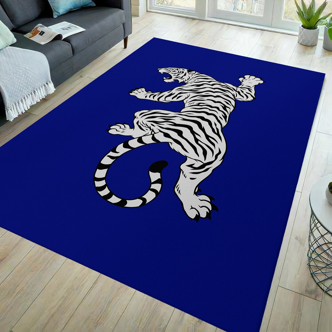White Tiger Rug, Blue Rug, Wild Animal Rug, Animal Decor, Animal Print ...