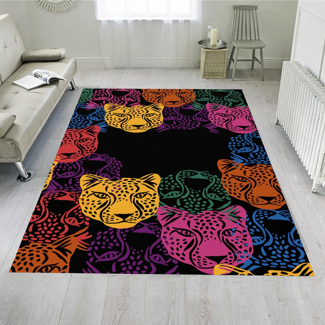 Cheetah Rug, Cheetah Carpet, Colorful Cheetah Pattern Rug, Cheetah ...