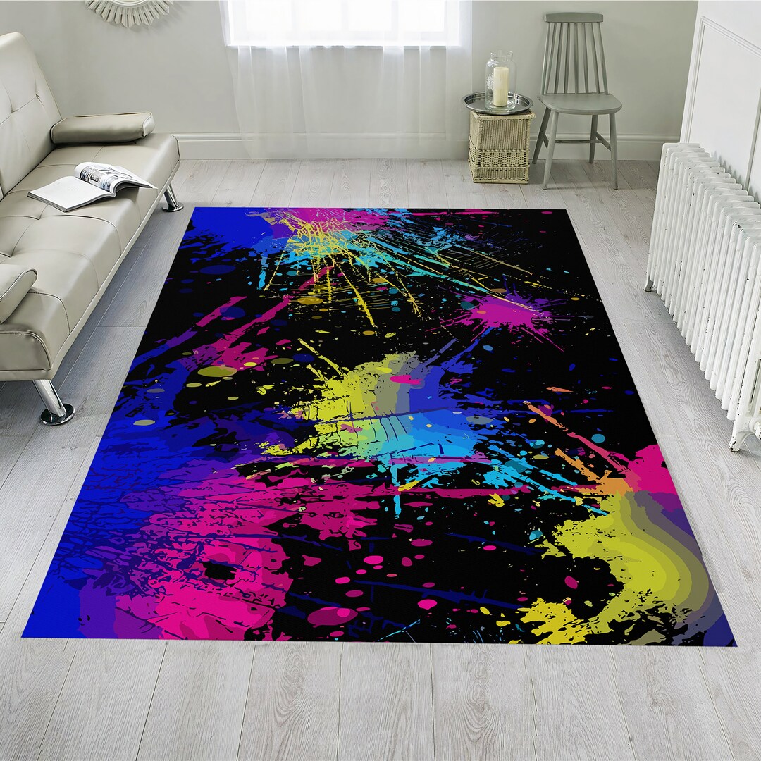 Paint Splash Rug, Colorful Rug, Colorful Area Rug, Gamer Rug, Game Room ...