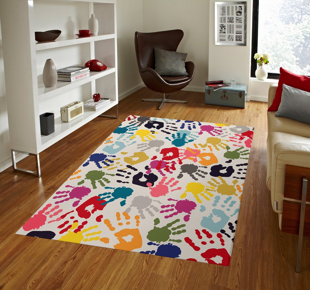 Colorful Rug, Colorful Area Rug, Fun Area Rug, Colorful Hand Print Rug ...