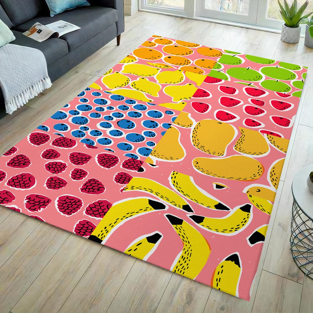 Cherry Rug, Banana Rug, Apple Rug, Fruit Art Rug, Kitchen Rug ...