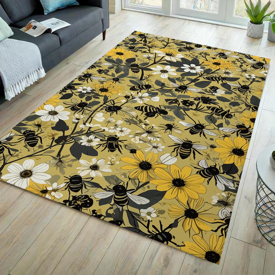 Bee Rug, Daisy Rug, Floral Rug, Bee Pattern Rug, Daisy Themed Rug ...