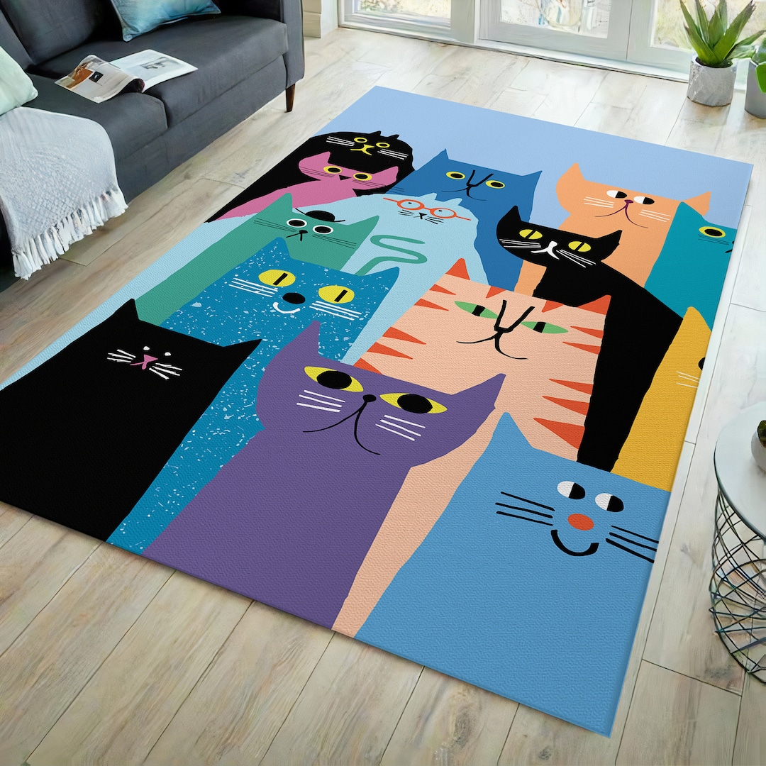Cat Rug, Cute Cat Rug, Colorful Cat Rug, Decorative Rug, Cartoon Rug ...