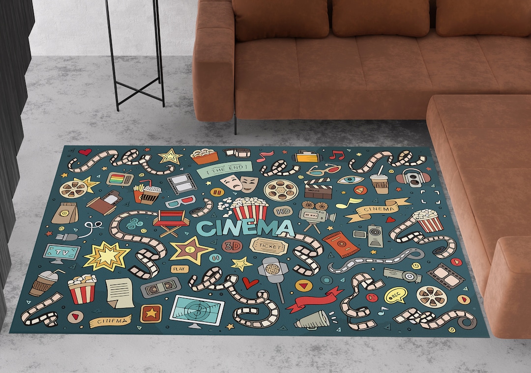 Cinema Room Rug, Popcorn Rug, Cinema Rug, Movie Rug, Cinema Room Decor ...