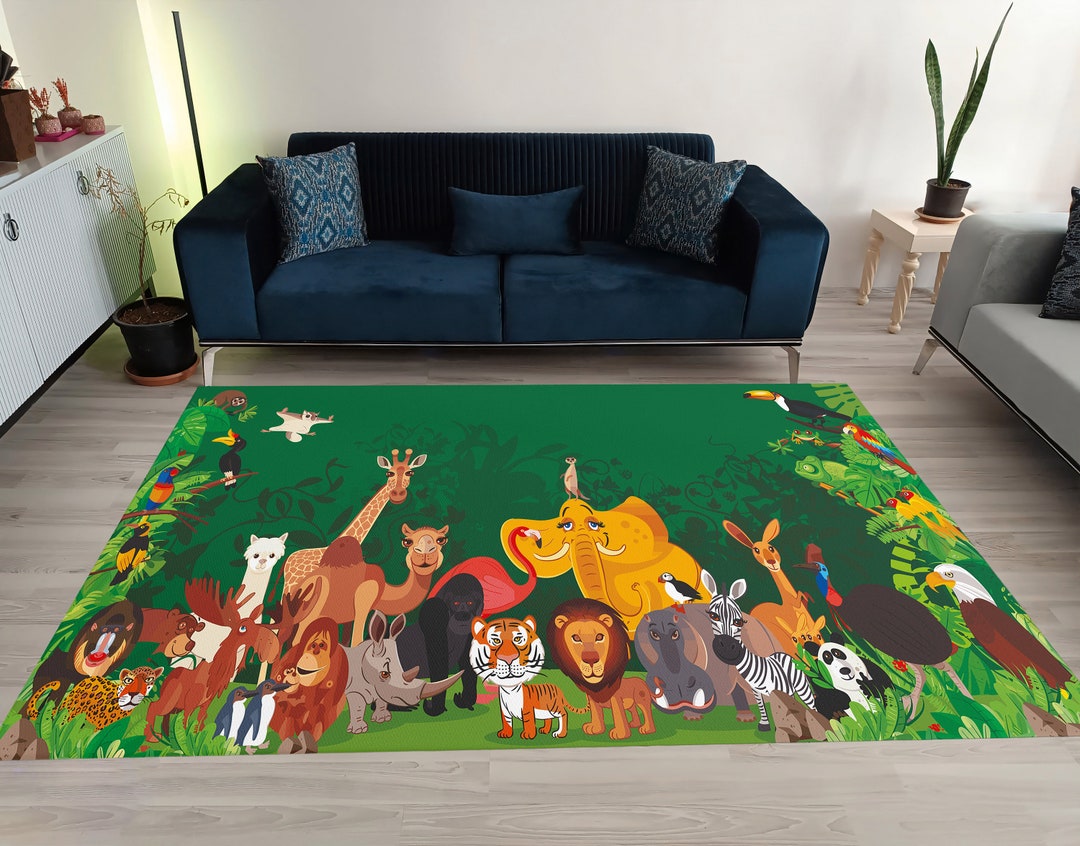 Wild Animal Rug, Safari Animal Rug, Animal Rug, Forest Rug, Elephant ...