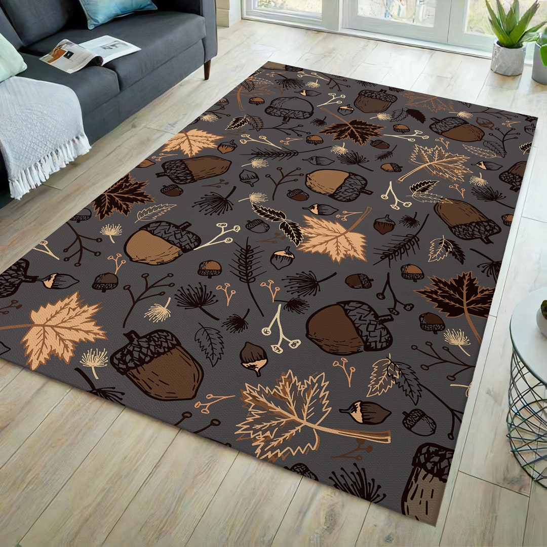 Autumn Themed Rug, Leaves Pattern Rug, Leaves Rug, Autumn Rug, Minimal ...