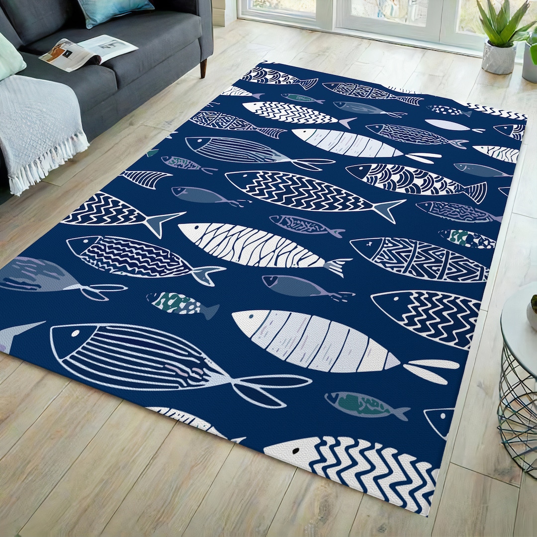 Blue Rug, Fish Rug, Fishes Rug, Animal Rug, Cartoon Rug, Tiger Pattern ...