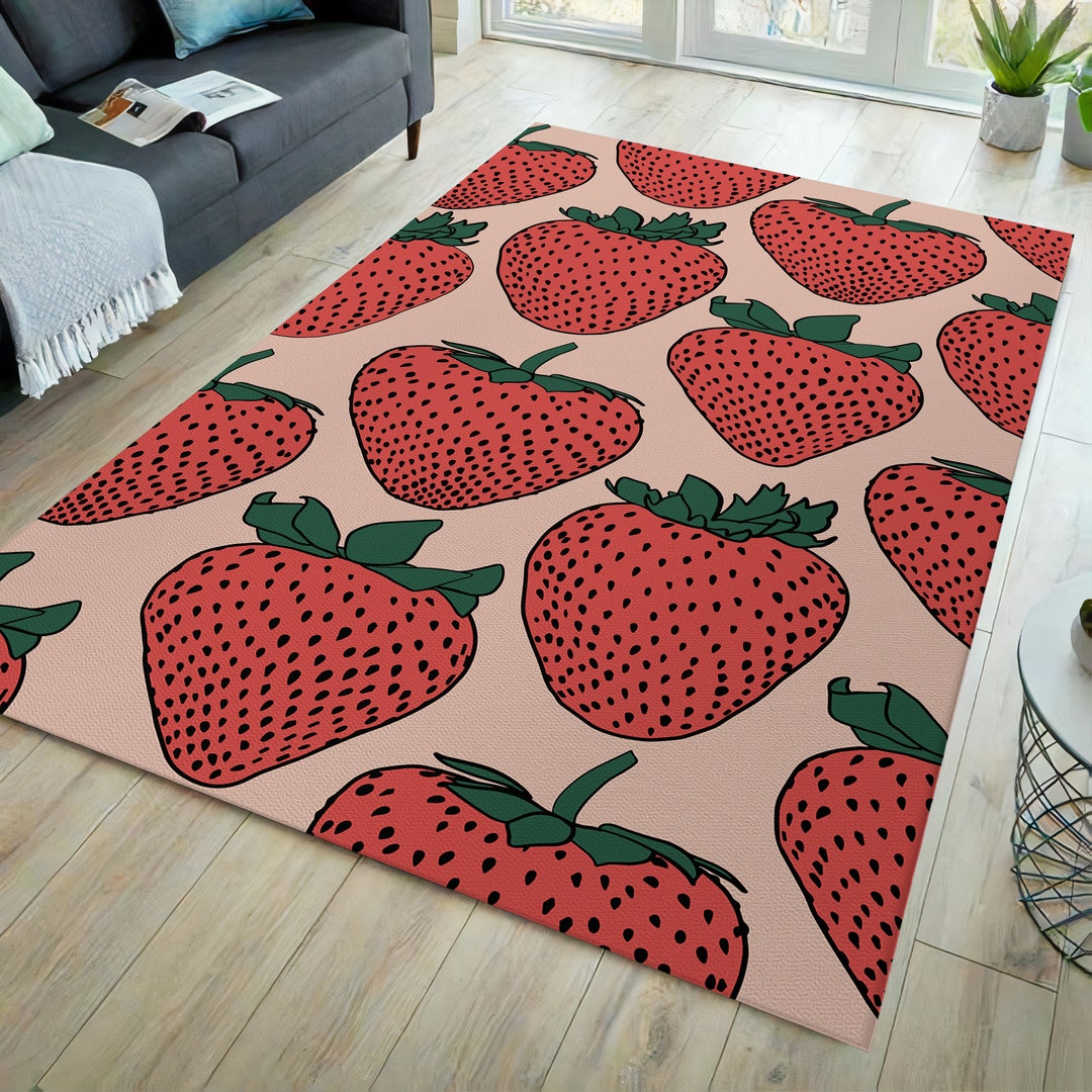 Strawberry Rug, Fruit Rug, Kitchen Rug, Strawberry Pattern Rug, Kitchen ...