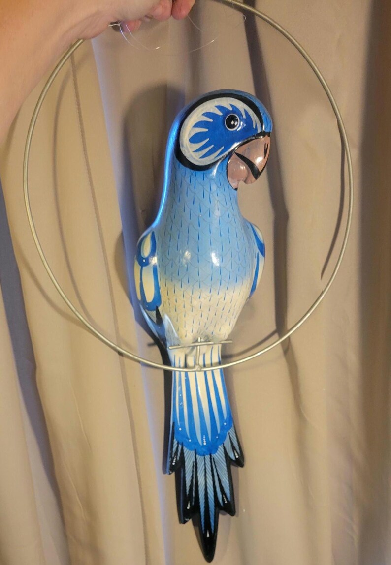 Large Hanging Blue Ceramic Parrot Hand Painted Mexico Talavera on Iron ...