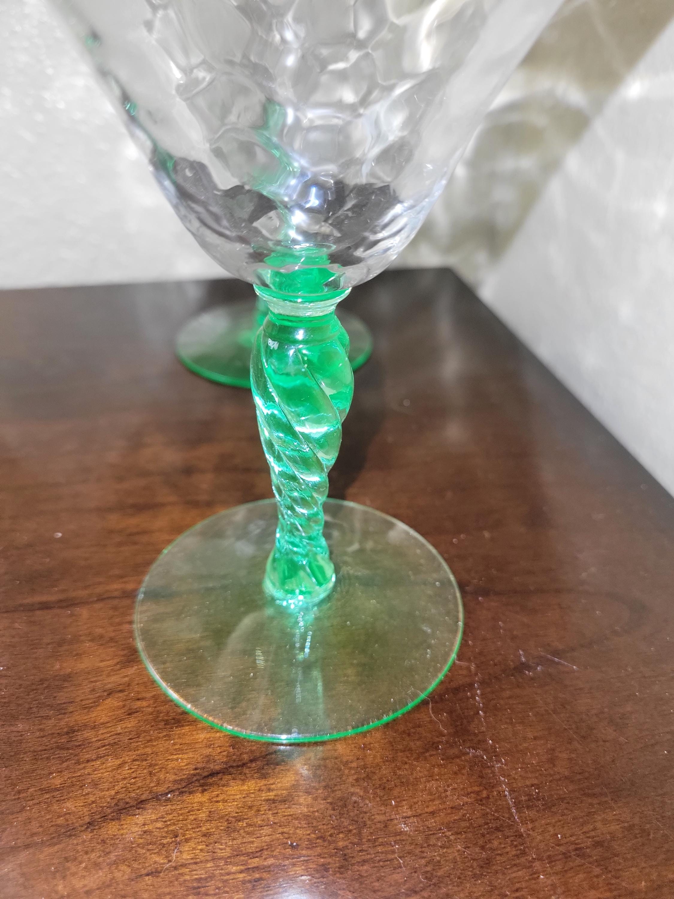 Hand Blown Martini Glass. URANIUM GLASS Steam and Manganese Top. Uv ...