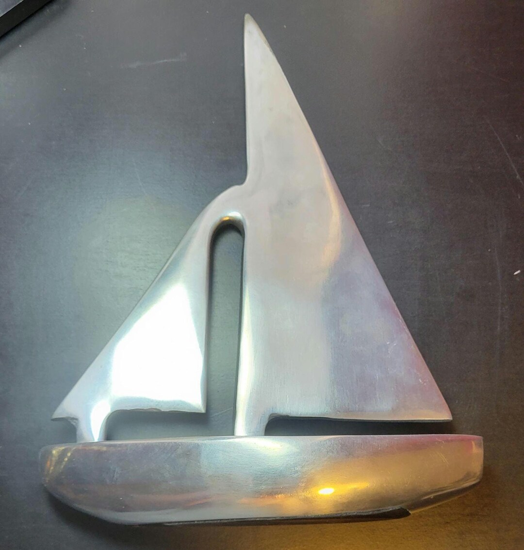 Sailboat Sculpture 9.5 Tall Polished Aluminum Metal silver Tone ...