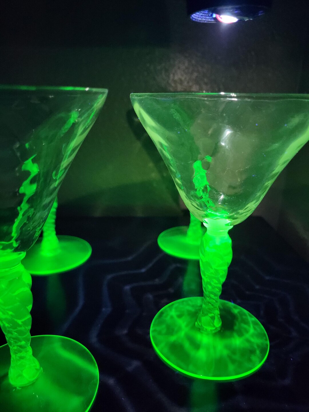 Hand Blown Martini Glass. URANIUM GLASS Steam and Manganese Top. Uv ...