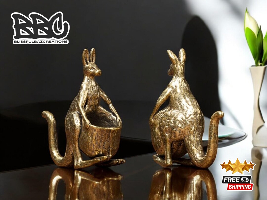 Brass Kangaroo Figurine Set Retro Copper Pet Sculptures Detailed Animal ...