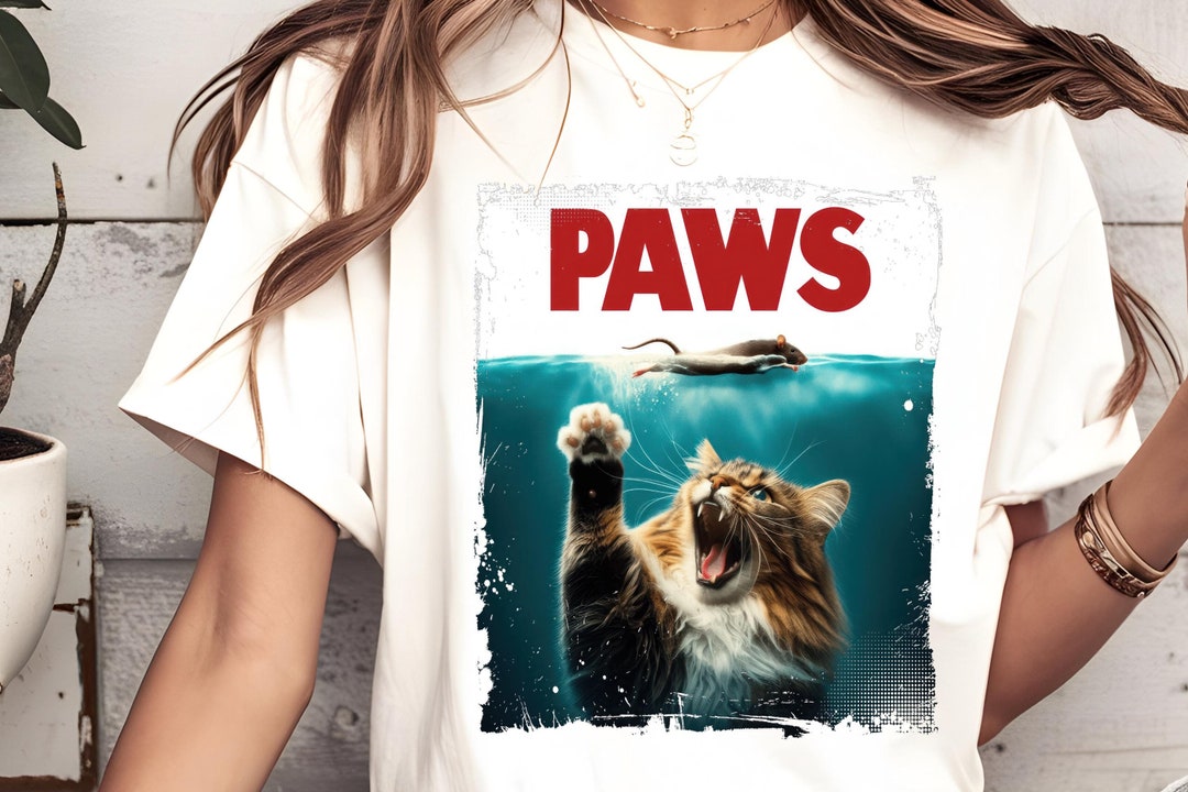Paws Jaws Funny Cat Meme Shirt Cute Cat Fun T-shirt Meme Tee Cat Lover ...