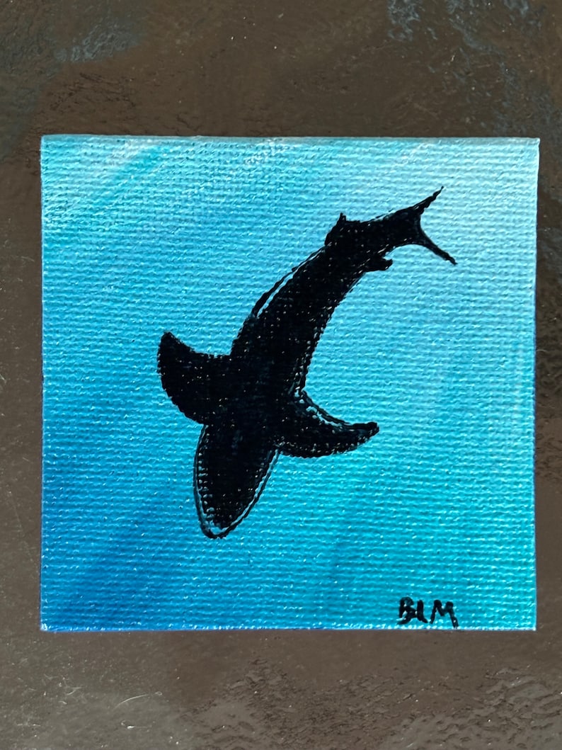 Shark Mini Refrigerator Magnet, Ocean Art, Shark Painting, Mini Ocean ...