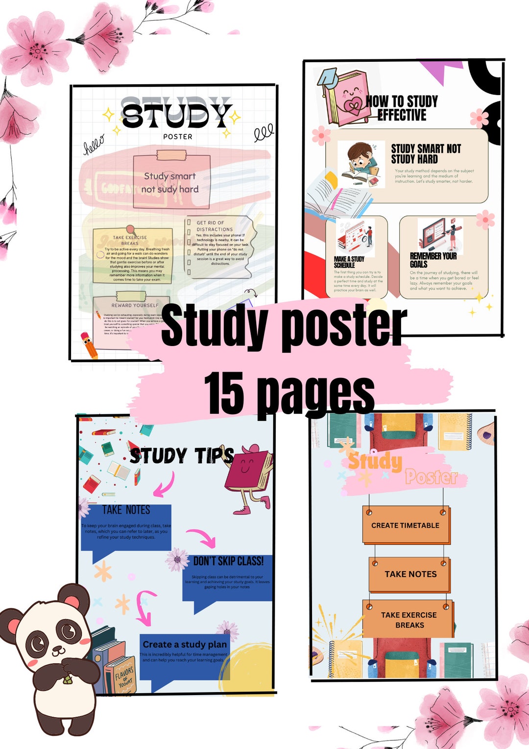 Cute Study Smart Poster Set, Kawaii Design,cute Poster, Printable Poster, Poster Digital, Pdf ...