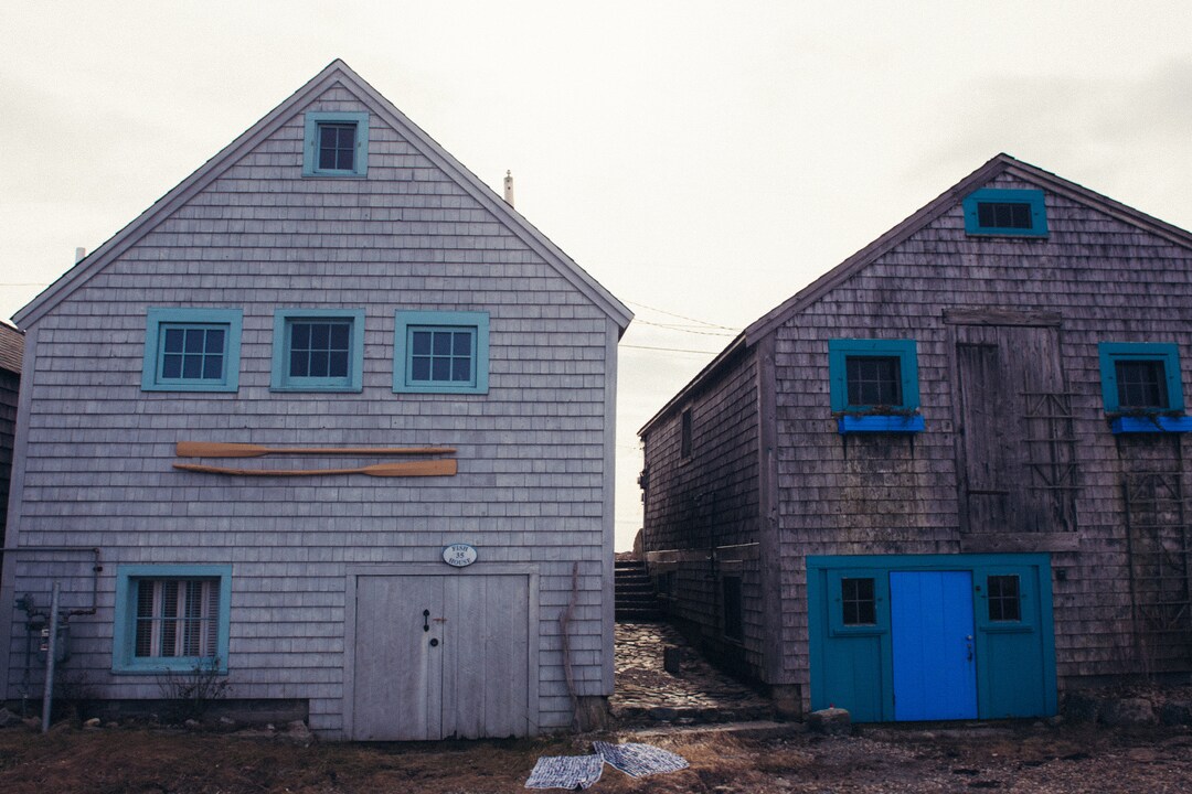 Blue Fishing Shacks Matted & Framed Print - Etsy