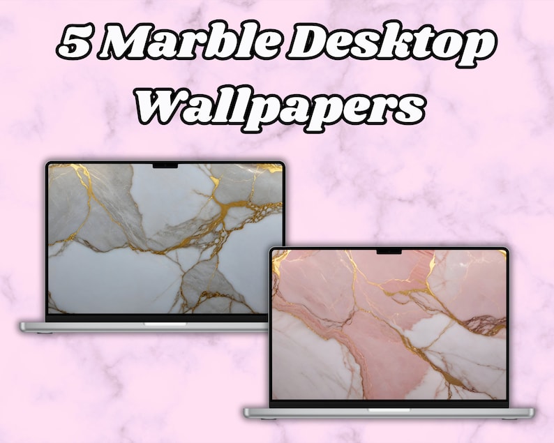 Set of 5 Marble Desktop Wallpapers, Aesthetic Backgrounds, Digital ...