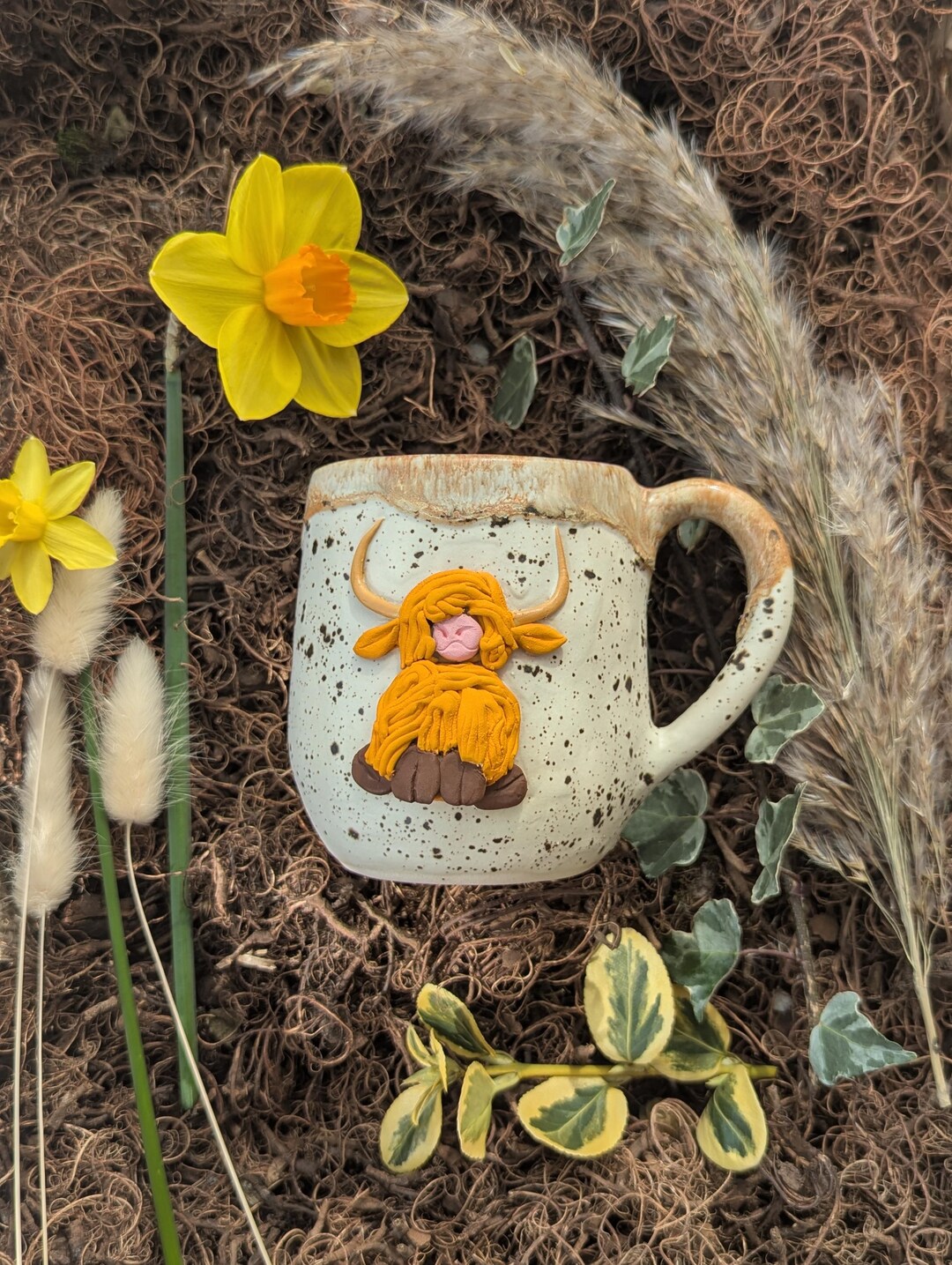 Handmade Highland Cow Mug – Hand-painted Ceramic Cup With Drippy Glaze ...