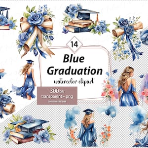 Graduation Watercolor Clipart Set, 14 Graduate PNG With Transparent ...