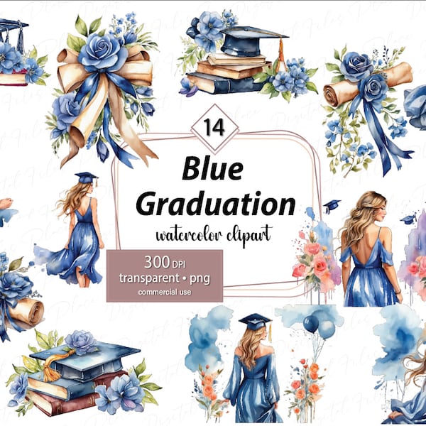 Blue Girl Graduation Clipart - Etsy