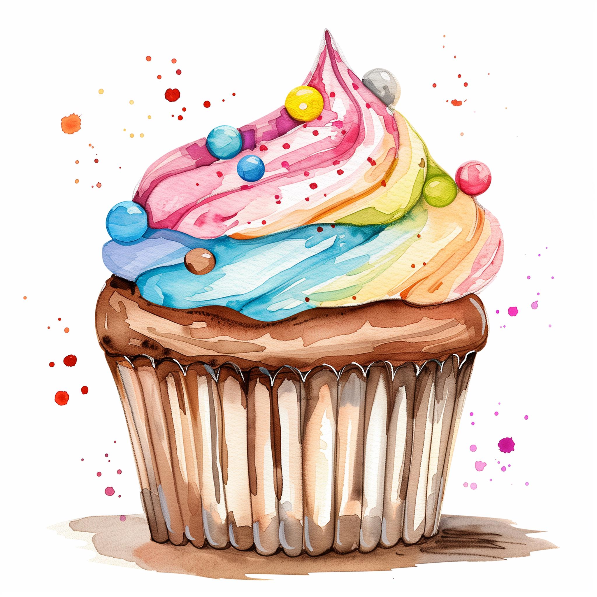 Watercolor Cupcake Clipart , 20 High Quality PNG Files With Transparent ...