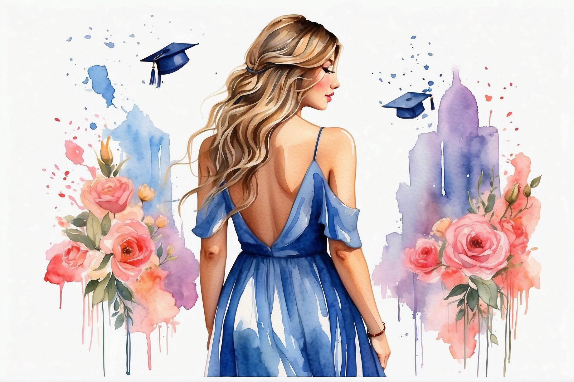Graduation Watercolor Clipart Set, 14 Graduate PNG With Transparent ...