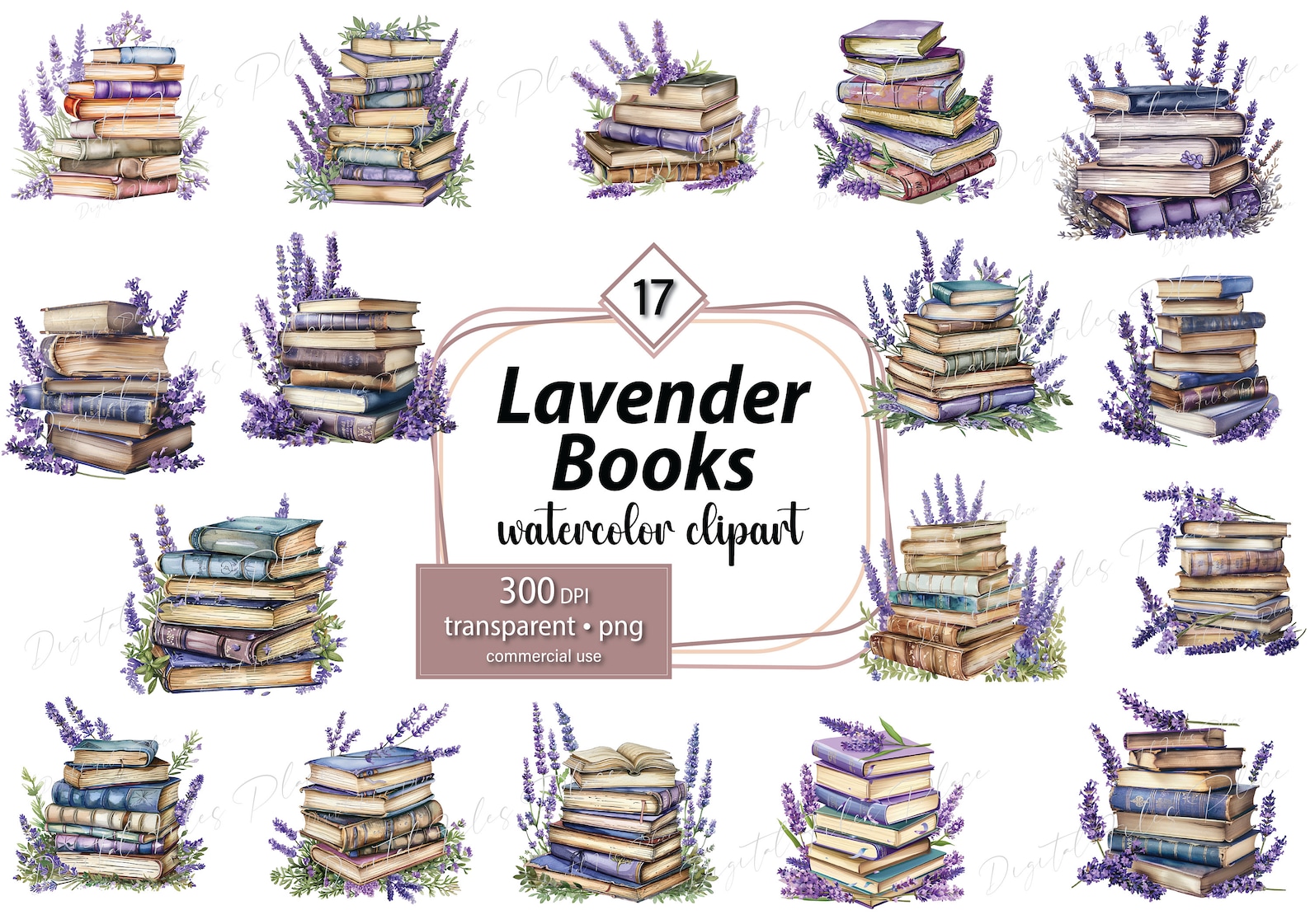 17 Watercolor Lavender Bookstack Clipart, PNG Files With Transparent ...
