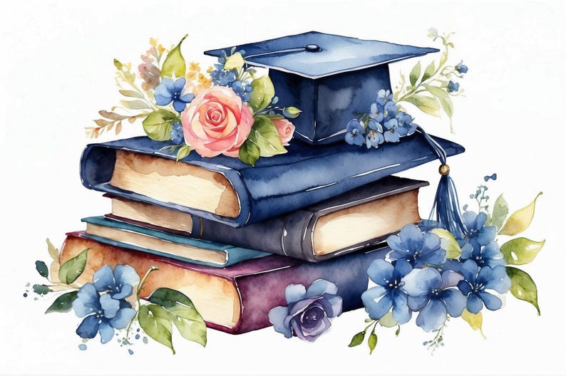 Graduation Watercolor Clipart Set, 14 Graduate PNG With Transparent ...