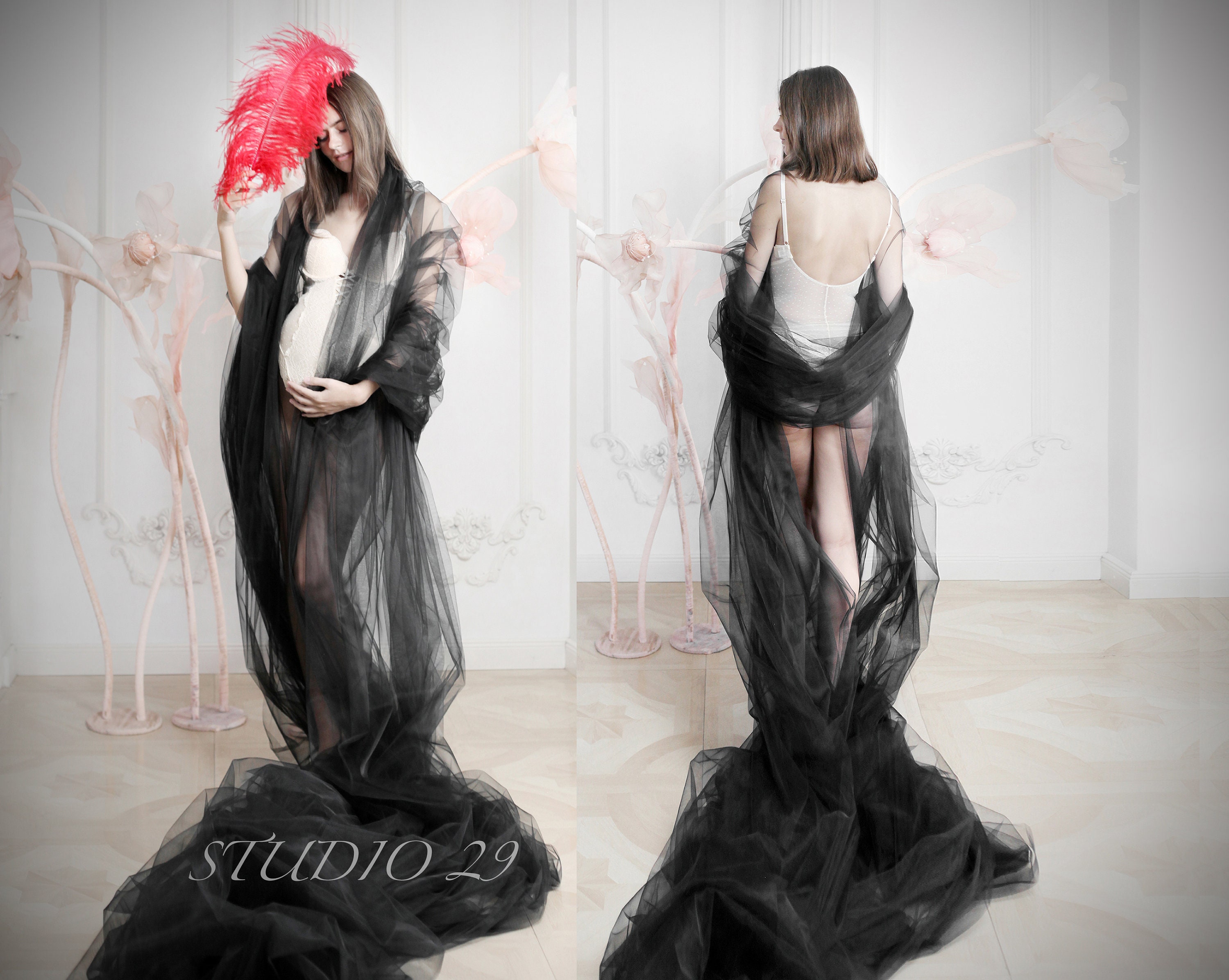 Pregnancy Boudoir Outfit Idea for Photo Shoot Maternity Mesh Sheer Wrap ...