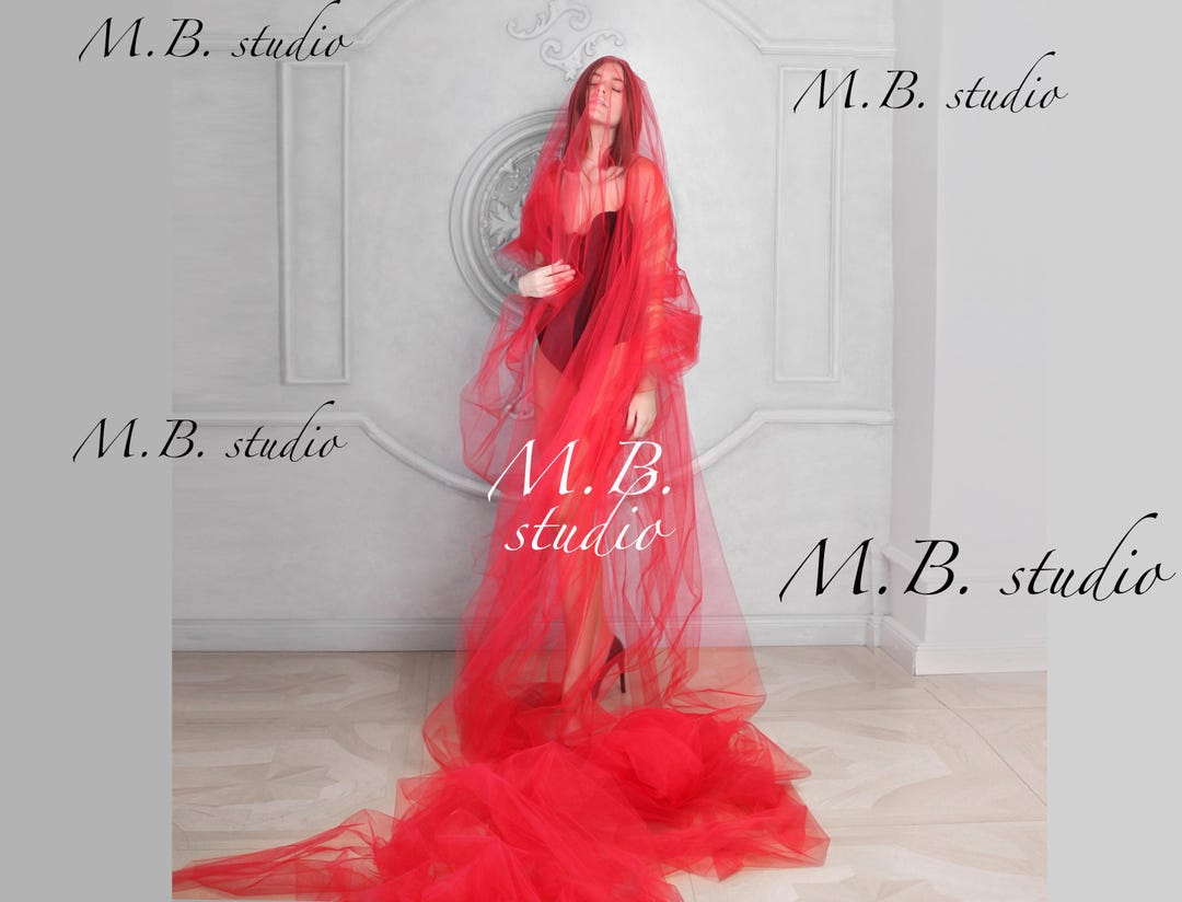 Long Red Sheer Shrug. Red Tulle Wrap. Tulle Cover Up. Red Veil. Red ...