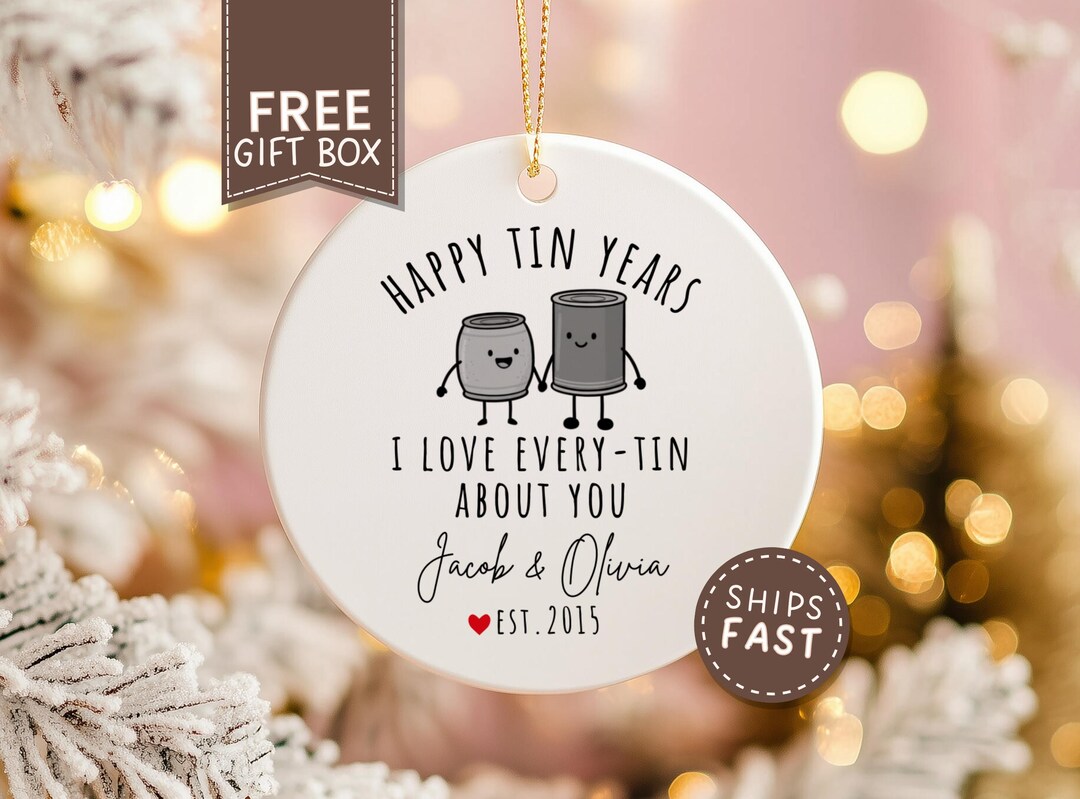 Tin Year Anniversary Ornament 10 Years Anniversary Gift for Her Happy ...