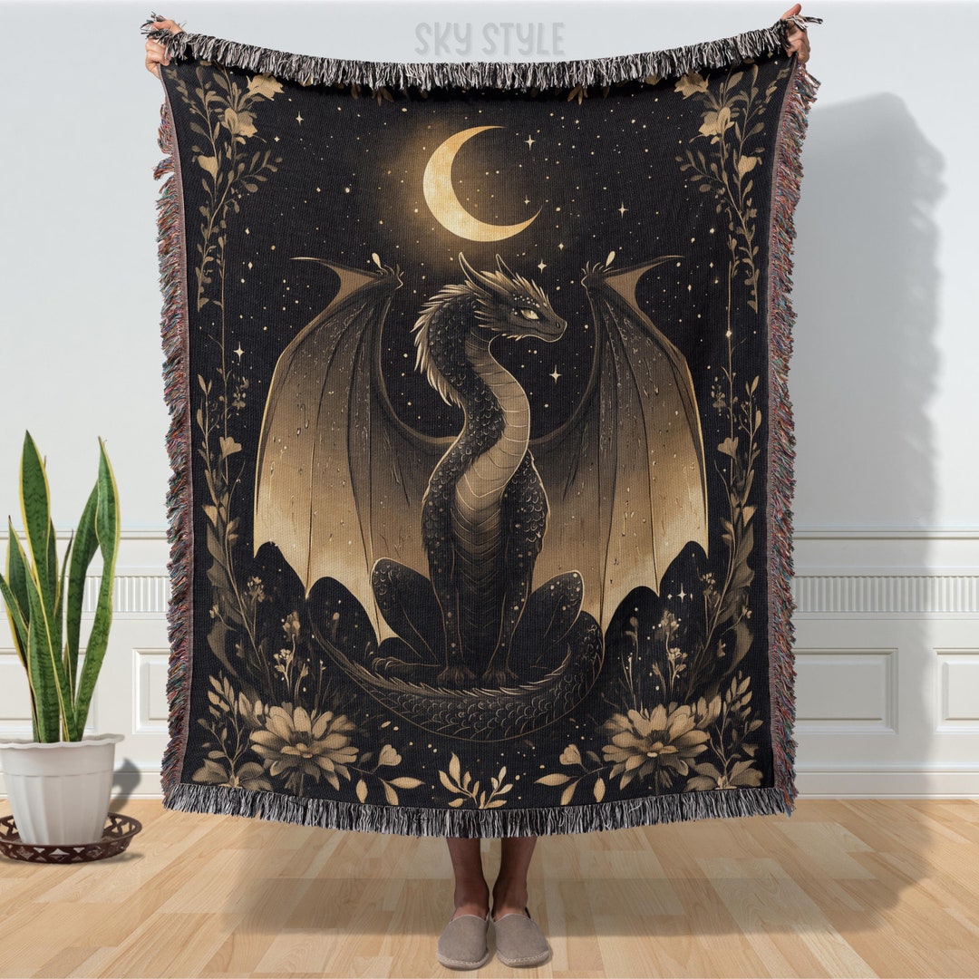 Dragon Woven Blanket, Fantasy Dragon Lover Gift, Celestial Dragon Kids ...