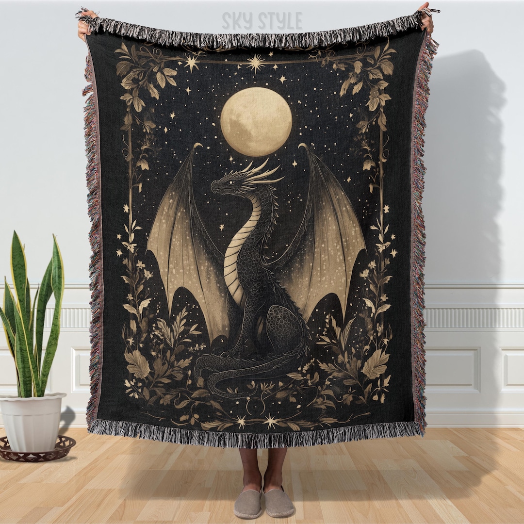 Dragon Woven Blanket, Medieval Dragon Woven Blanket, Fantasy Dragon ...
