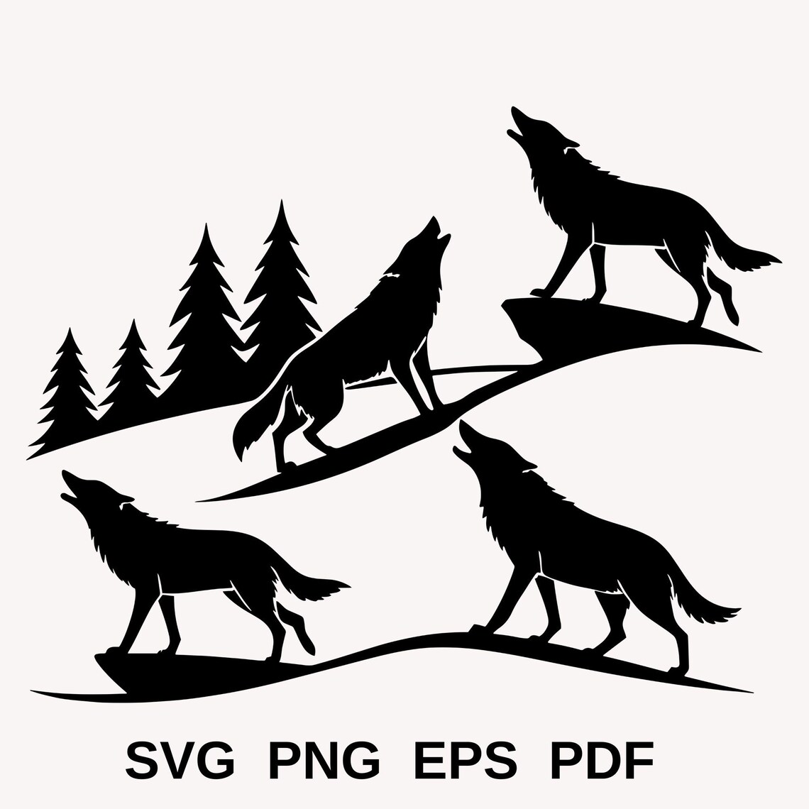 Wolf Pack Svg Png Pdf Eps File, Howling Wolves, Wolf Silhouette SVG, Alpha Wolf Pack Wild Howl ...