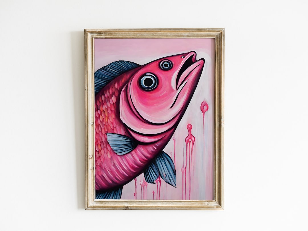 Pink Fish Wall Art, Printable Pink Animal Art, Beach Fish Digital Art ...