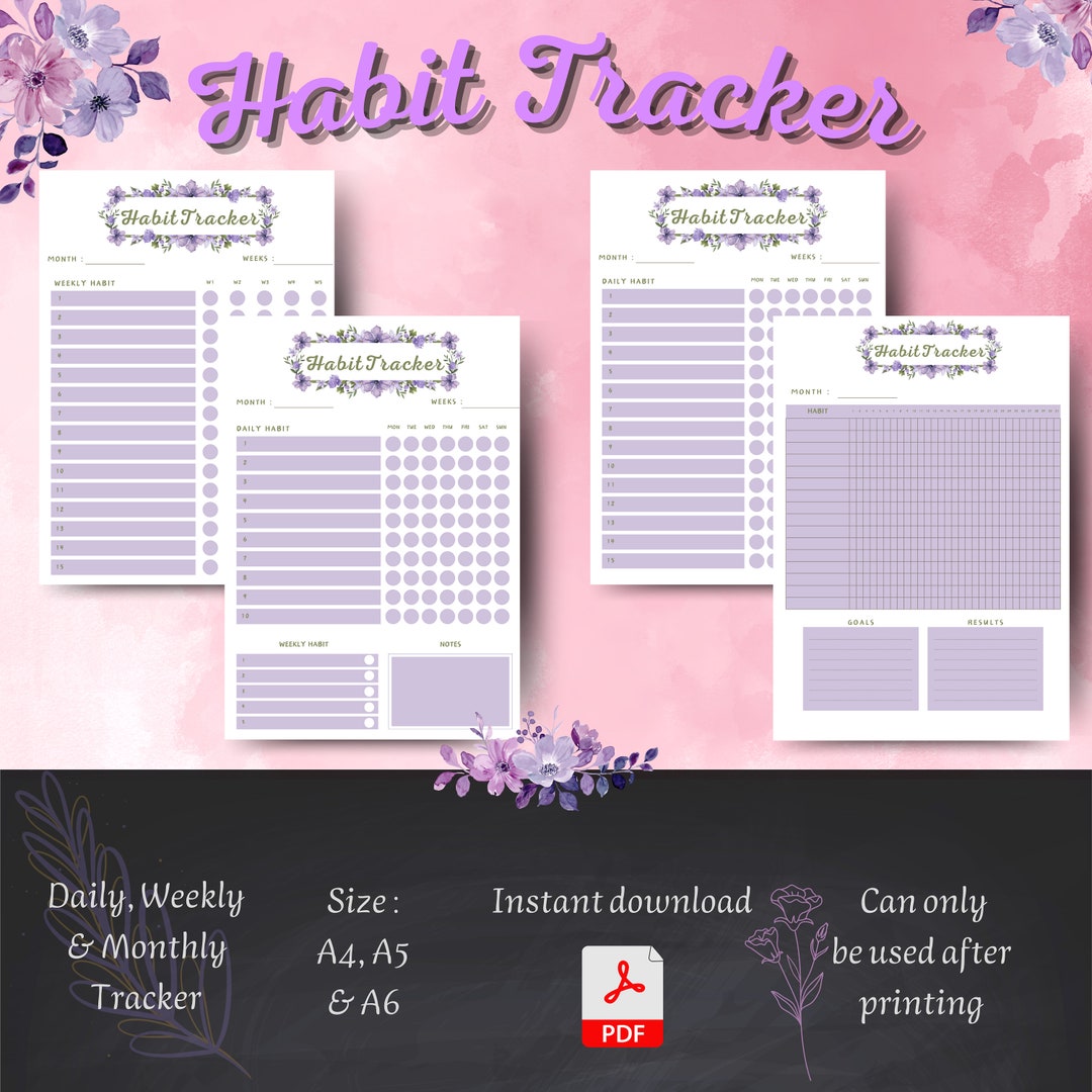 2024 Digital Printable Habit Tracker, Daily, Weekly and Monthly Habit ...