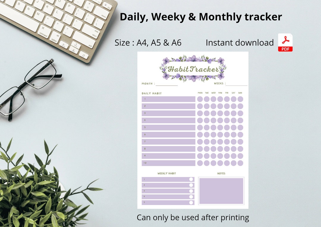 Digital Printable Habit Tracker 2024, Daily and Weekly Habit Tracker ...