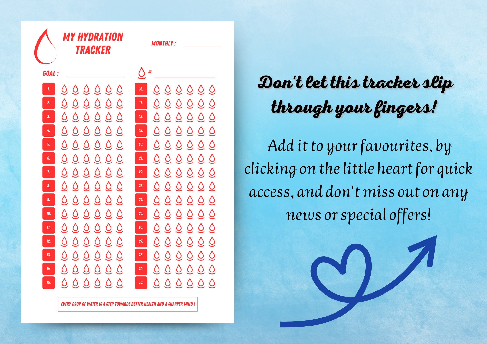 Monthly Hydration Tracker With Daily Water Consumption Tracker in PDF ...