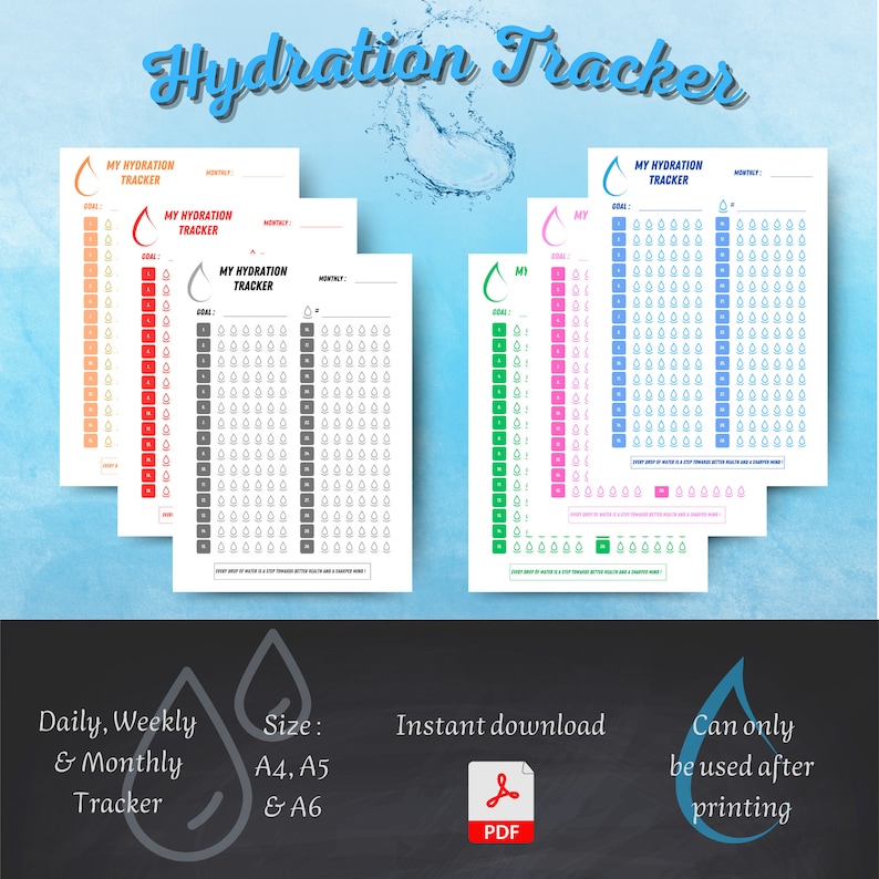 Monthly Hydration Tracker With Daily Water Consumption Tracker in PDF ...