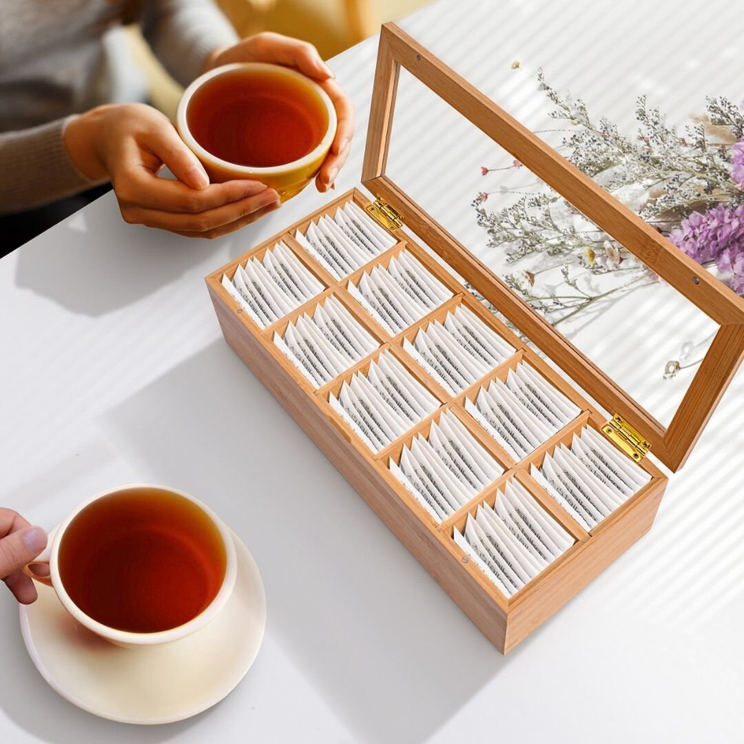 Box for Tea Bags, Bamboo Tea Bag Organizer, Storage Box, for Cabinets ...