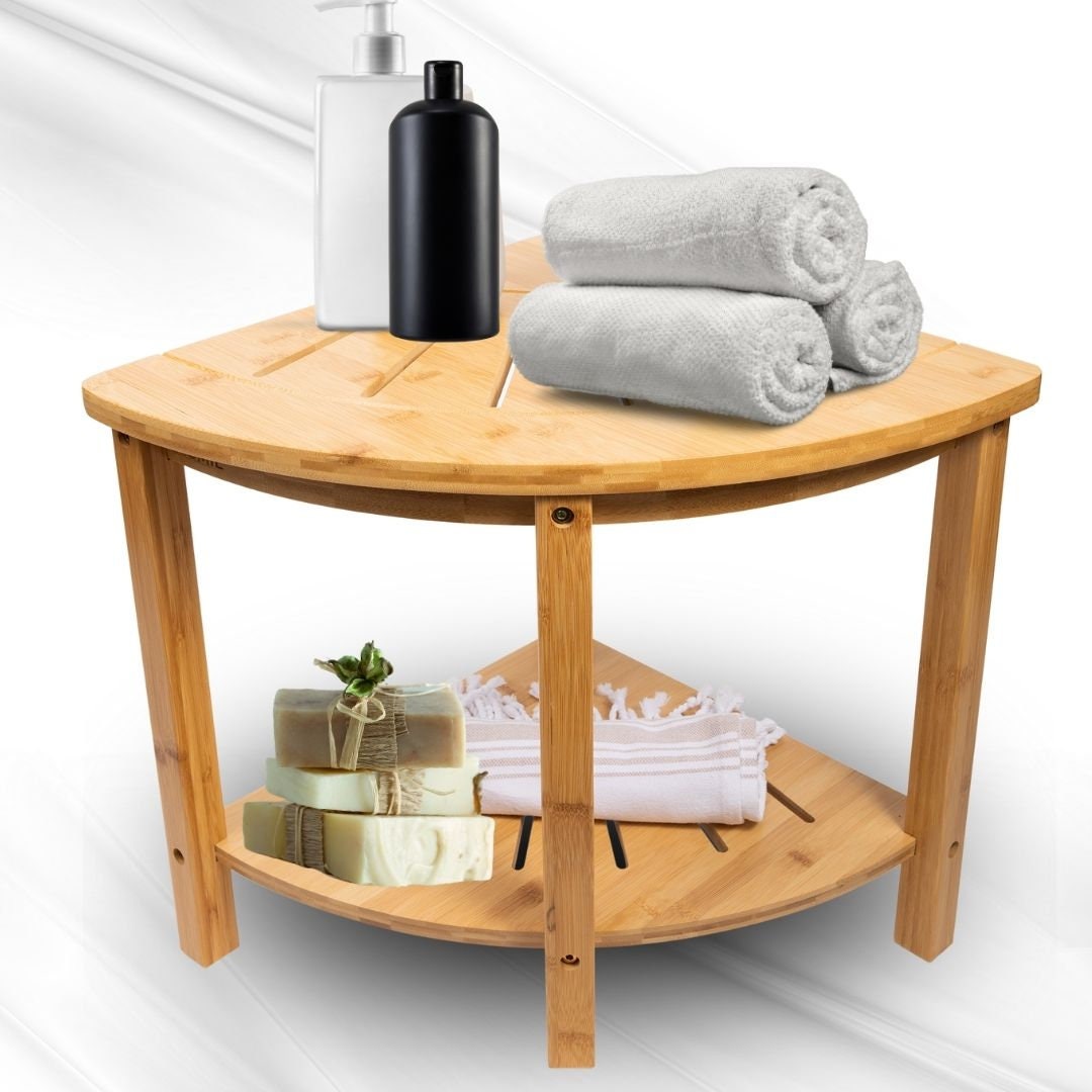 Bamboo Corner Shower Bench, Corner Shower Bench, Bath Stools for Shower ...