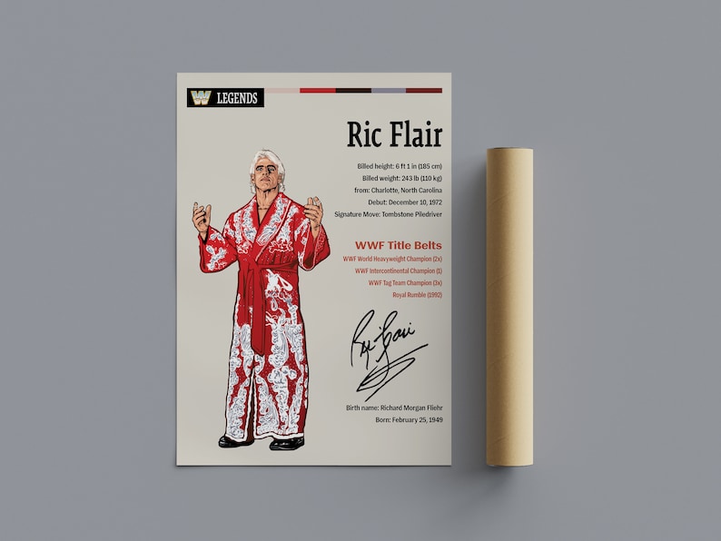 Ric Flair Wrestling Poster, Wrestling Legends WWE, Print, Wall Art - Etsy