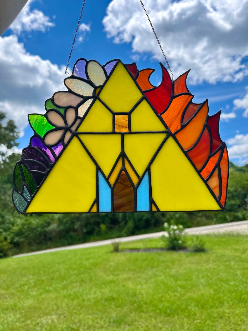 Midsommar Temple With Florals and Flames Stained Glass Suncatcher - Etsy
