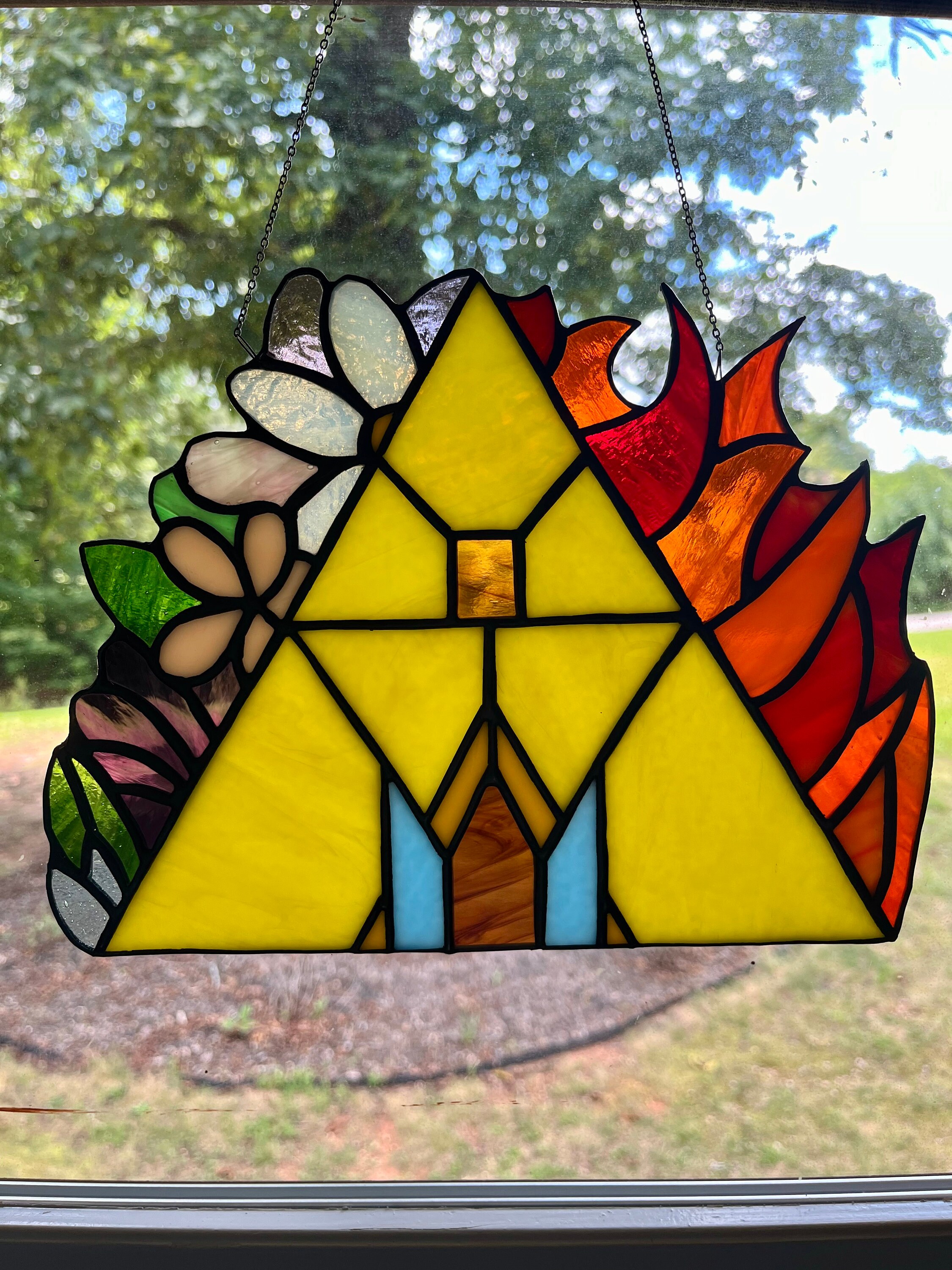 Midsommar Temple With Florals and Flames Stained Glass Suncatcher - Etsy