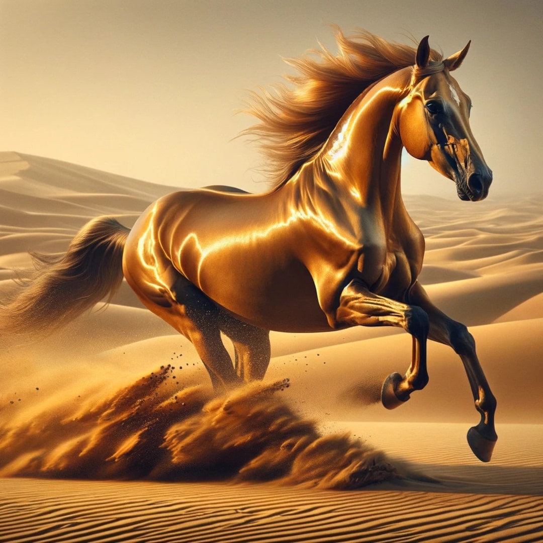 Akhal-teke Golden Horse Galloping Through the Dessert - Etsy
