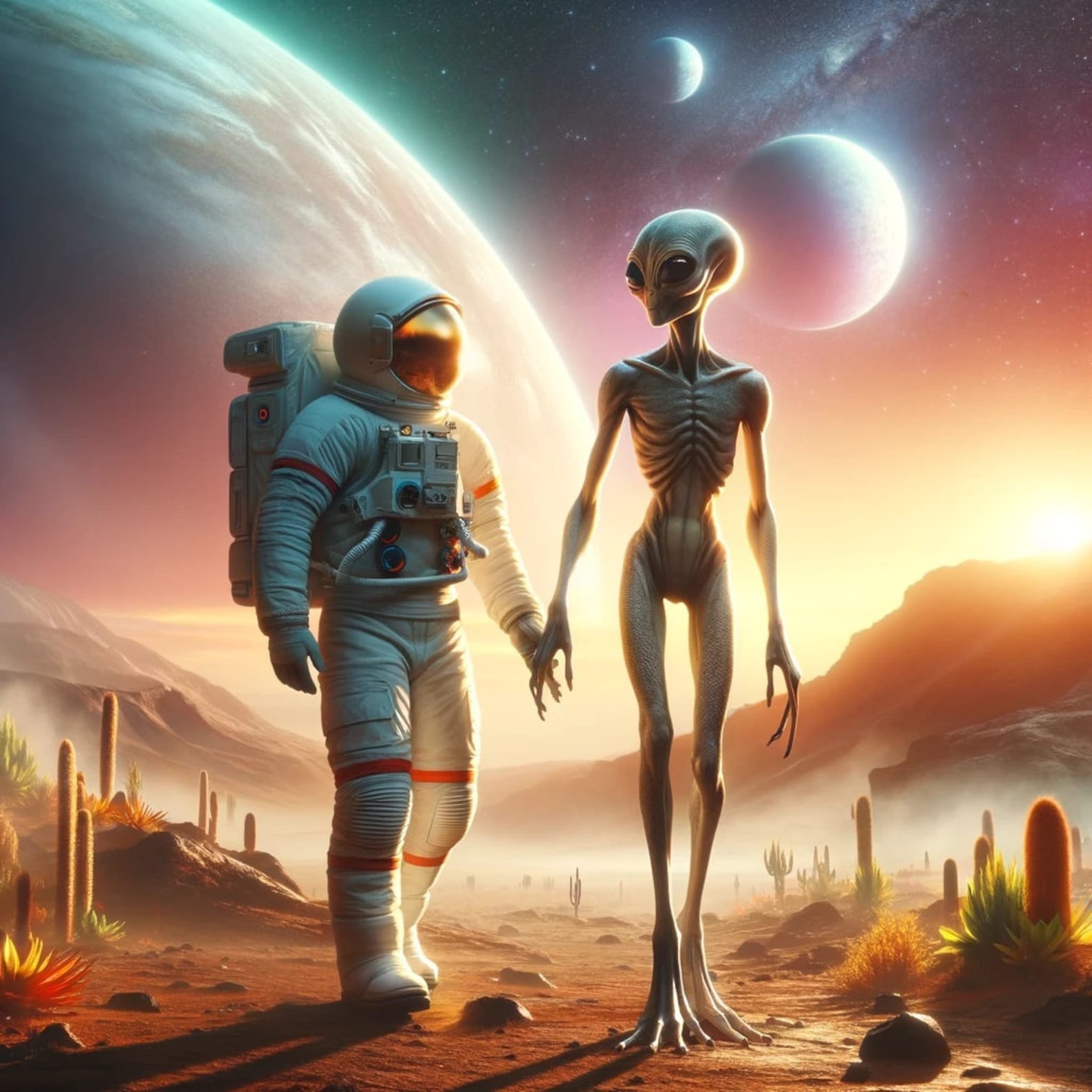 Astronaut and Alien Walking Together on Another Planet - Etsy