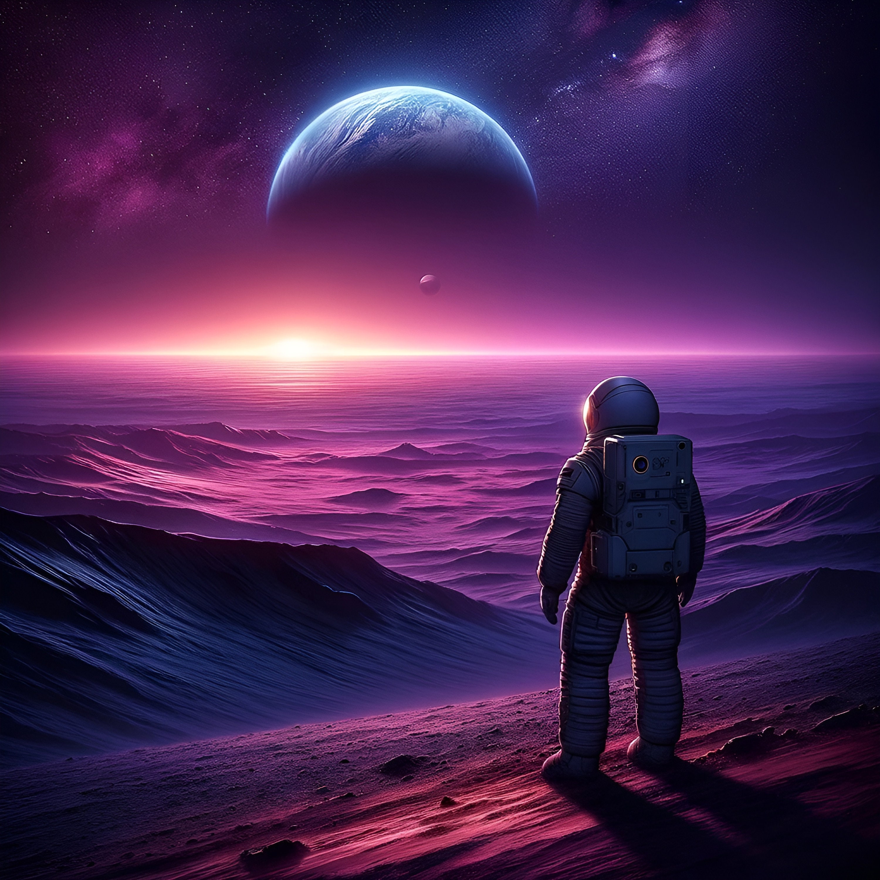 Astronaut Watching Purple Sunset on Another Planet - Etsy