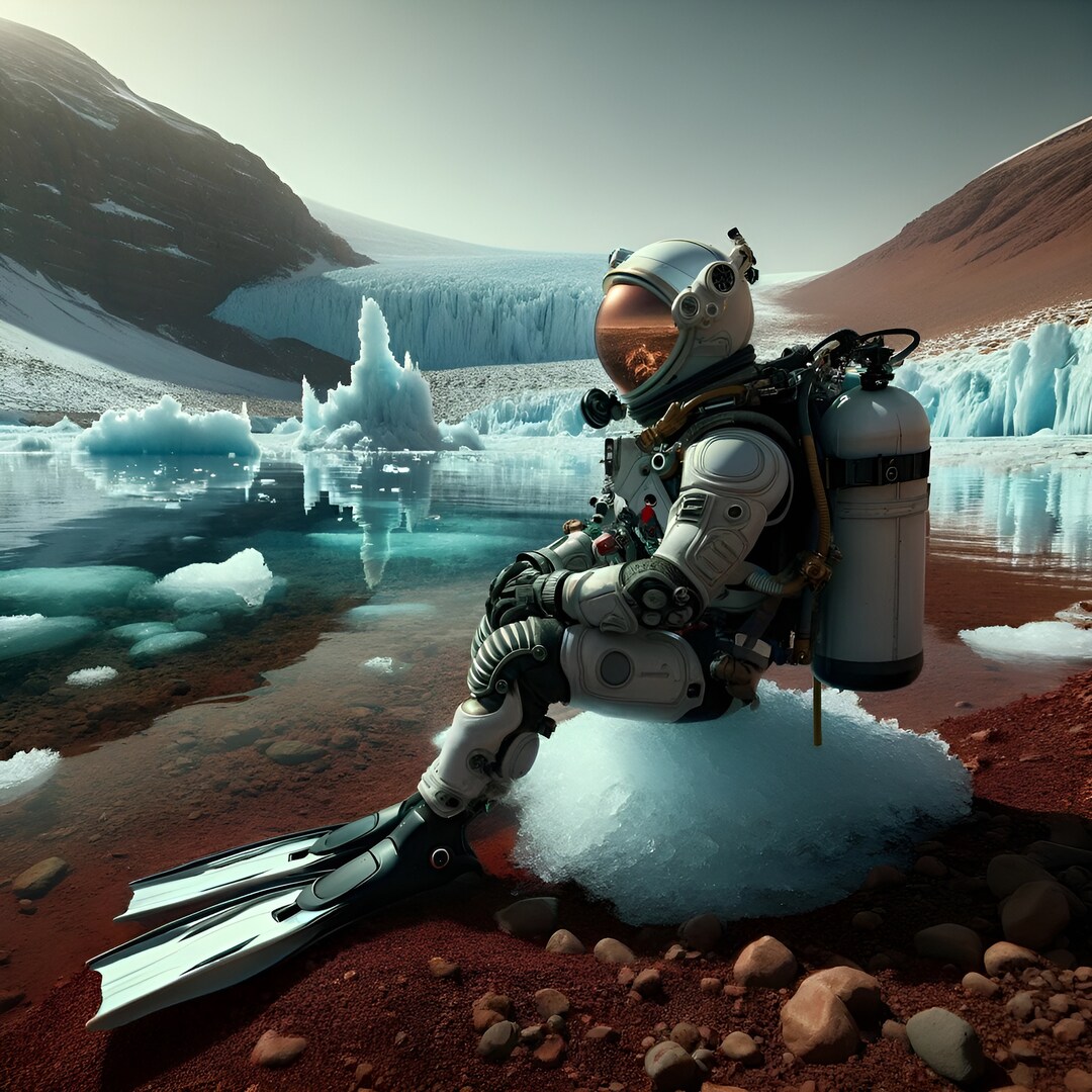 Astronaut Scuba Diver Sitting on the Edge of an Icy Lake on Mars - Etsy